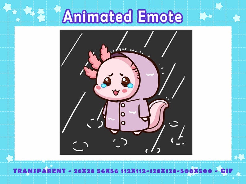 Adorable Animated Axolotl Crying in the Rain Emote for Streamers | Sad ...