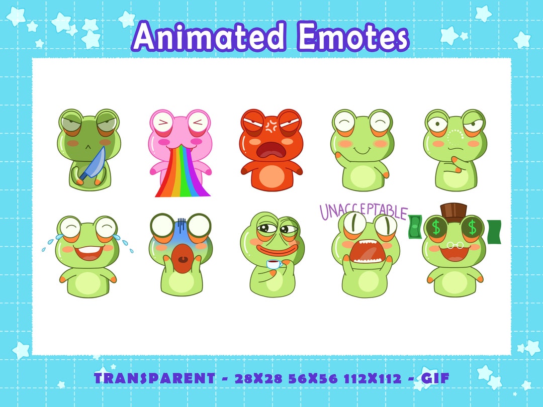 10 Animated Green Frog Animated Emotes Pack, Twitch Discord Emote ...