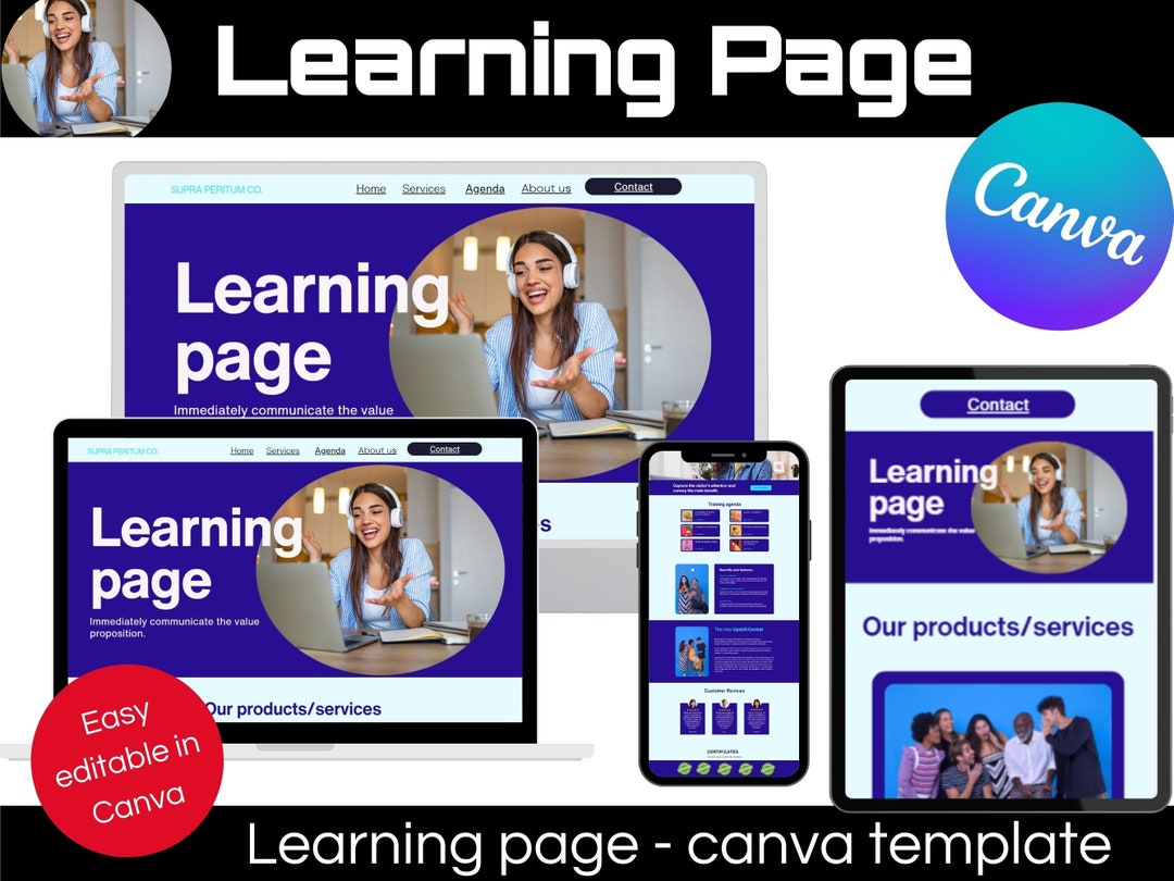 Learning Page Website Canva Template, Editable & Customizable Website ...