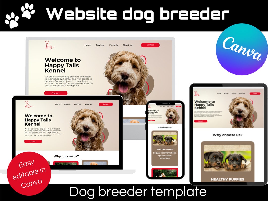 Dog Breeder Website Template Dog Breeders Canva Template Modern ...