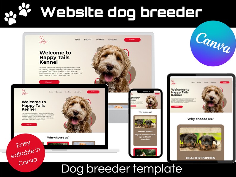 Dog Breeder Website Template Dog Breeders Canva Template Modern ...