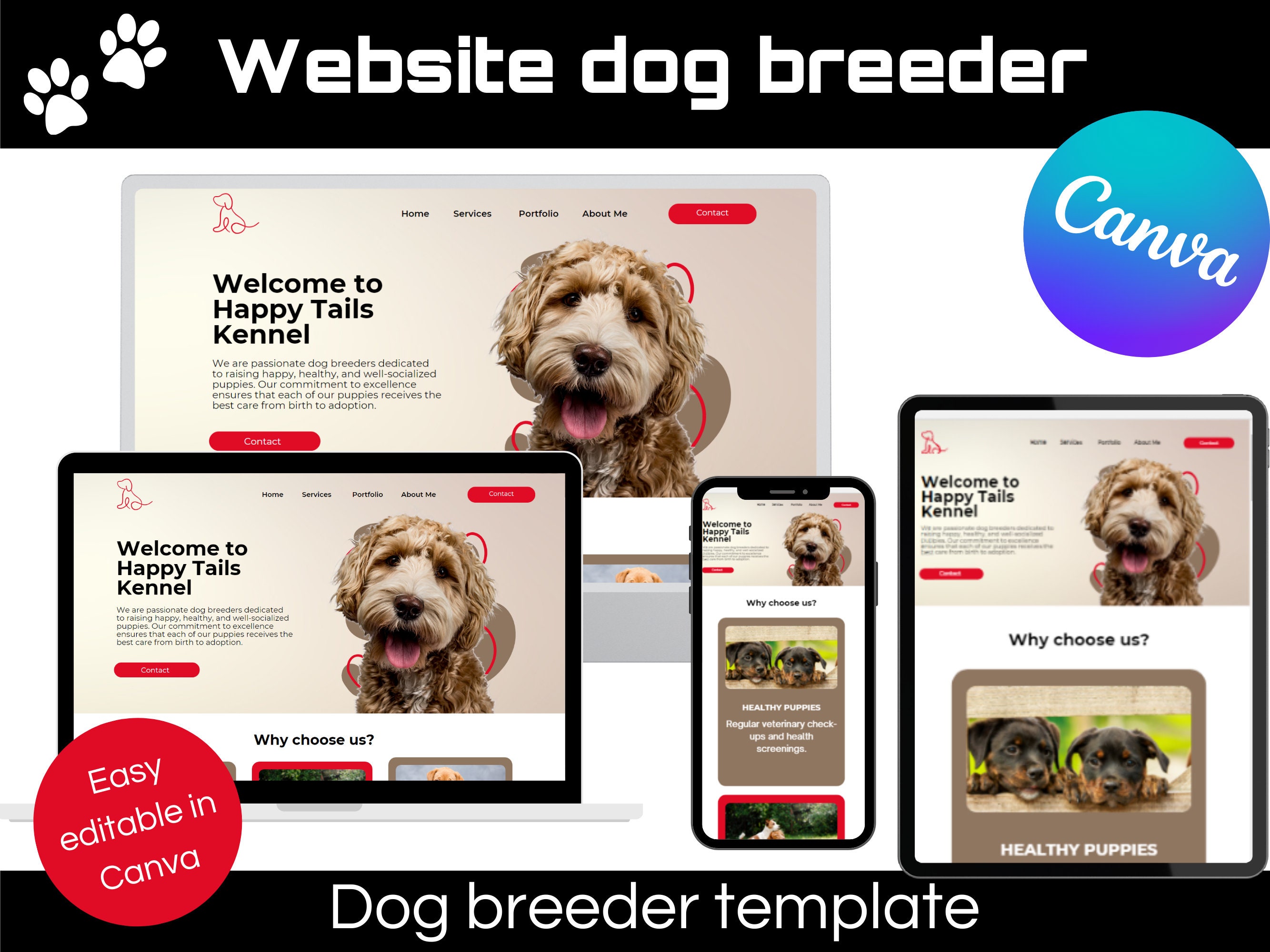 Dog Breeder Website Template Dog Breeders Canva Template Modern ...