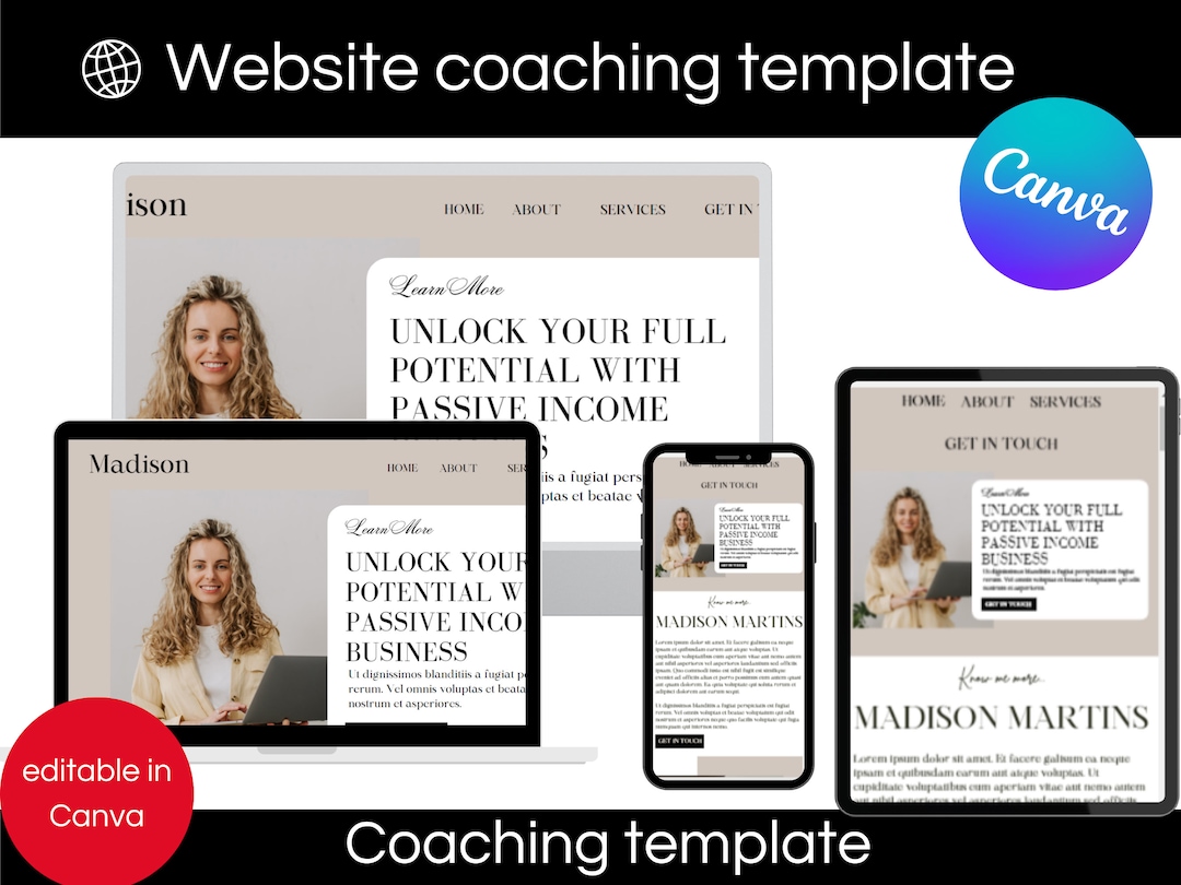 Coaching One Page Website Canva Coach Website Template Customizable ...
