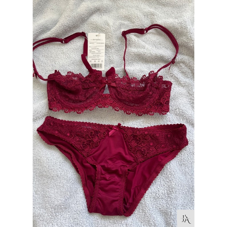 Lace Balconette Bra and Panty Set - Etsy UK