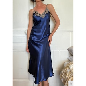 Navy Blue Long Satin Nightgown and Robe Set - Etsy
