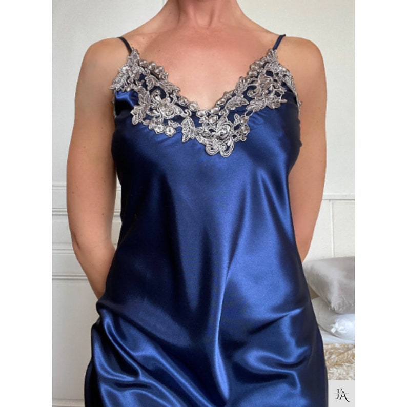 Navy Blue Long Satin Nightgown and Robe Set Women Sleepwear - Etsy