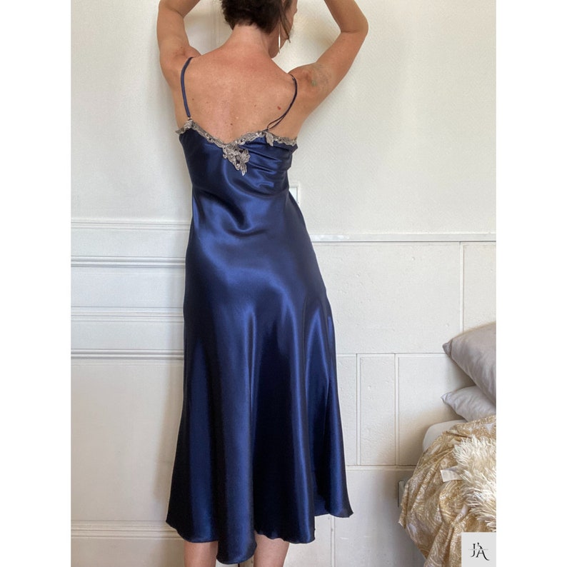 Navy Blue Long Satin Nightgown and Robe Set - Etsy