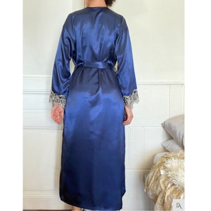 Navy Blue Long Satin Nightgown and Robe Set - Etsy