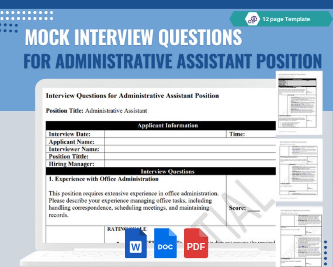 20 Administrative Interview Questions 12-page Template With Ranking ...