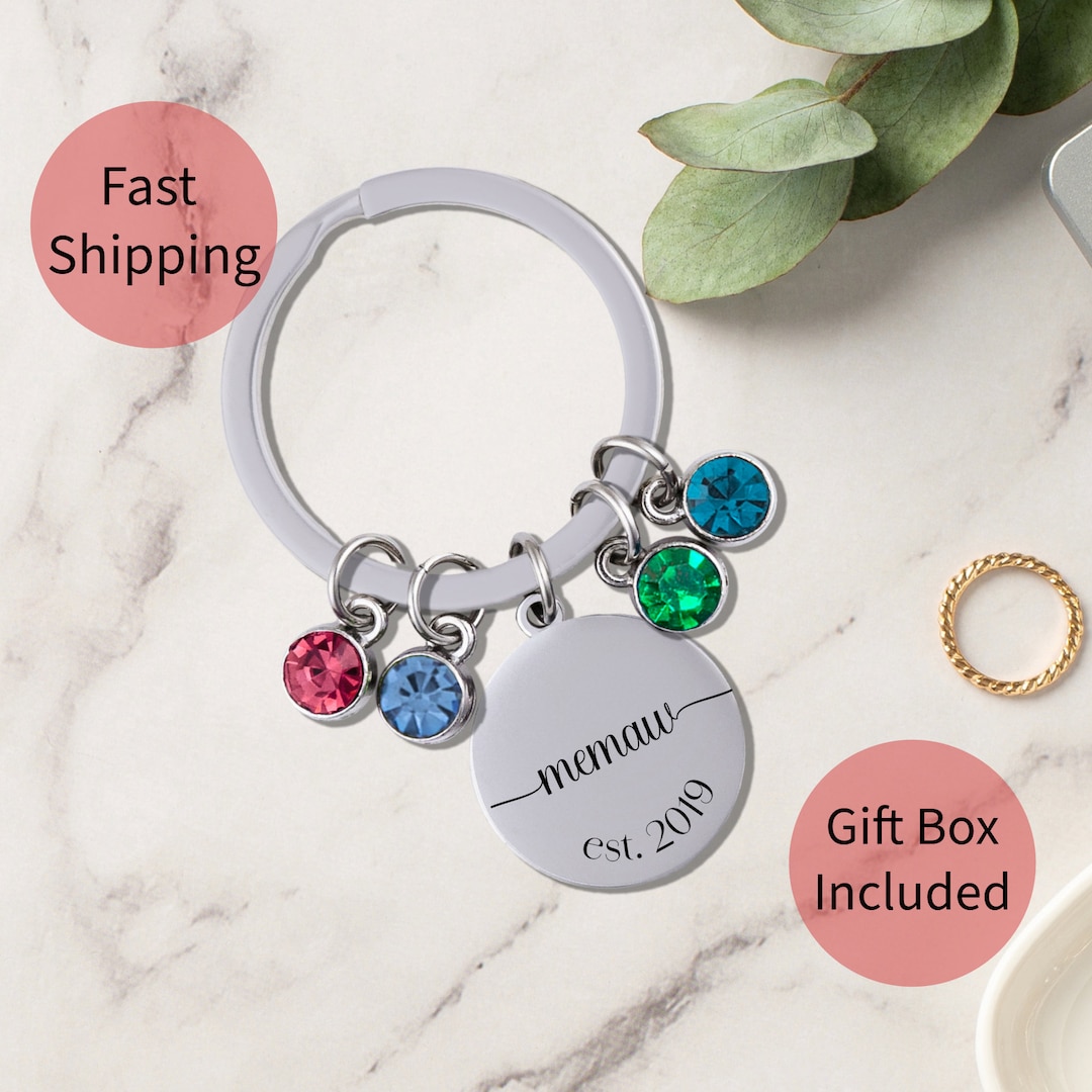 Memaw Birthstone Keychain Memaw Gift Personalized With Grandkids ...