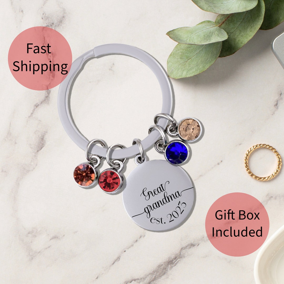 Great Grandma Birthstone Keychain Great Grandma Gift Personalized With ...