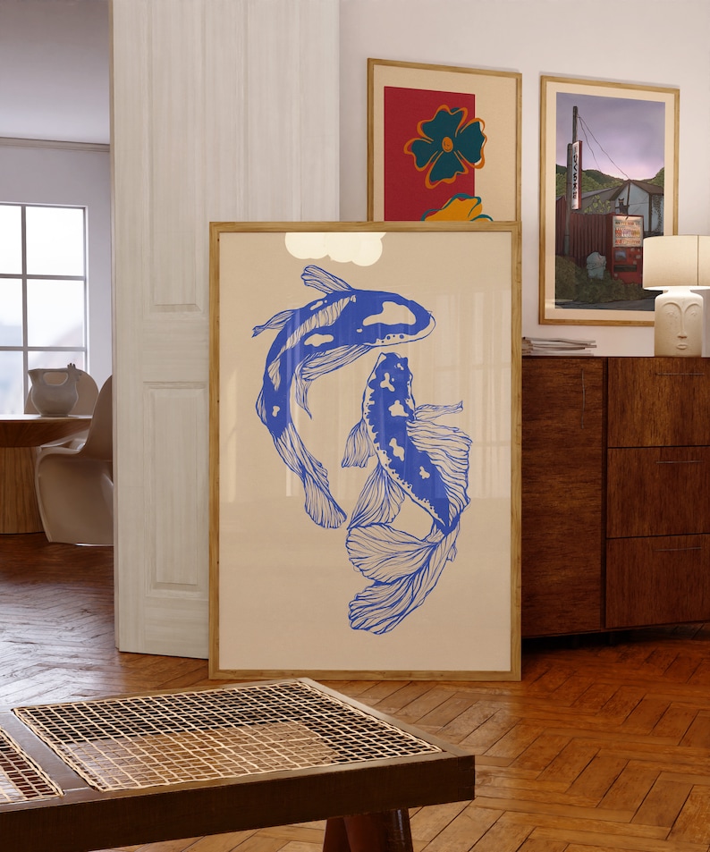 Koi Fish Print, Japanese Print, Vintage Print, Printable Wall Art ...