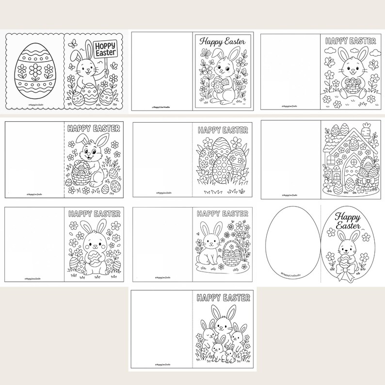 15 Easter Cards – Print & Color – Foldable DIY Cards for Kids – Spring ...