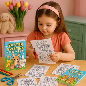 15 Easter Cards – Print & Color – Foldable DIY Cards for Kids – Spring ...