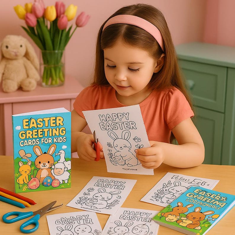 15 Easter Cards – Print & Color – Foldable DIY Cards for Kids – Spring ...
