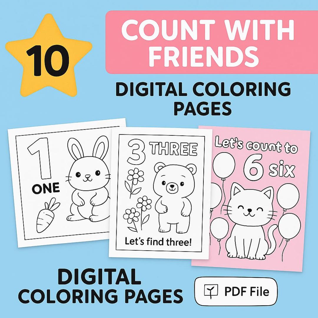 Counting Coloring Pages 1-10 | Educational Printable for Kids | Animal ...