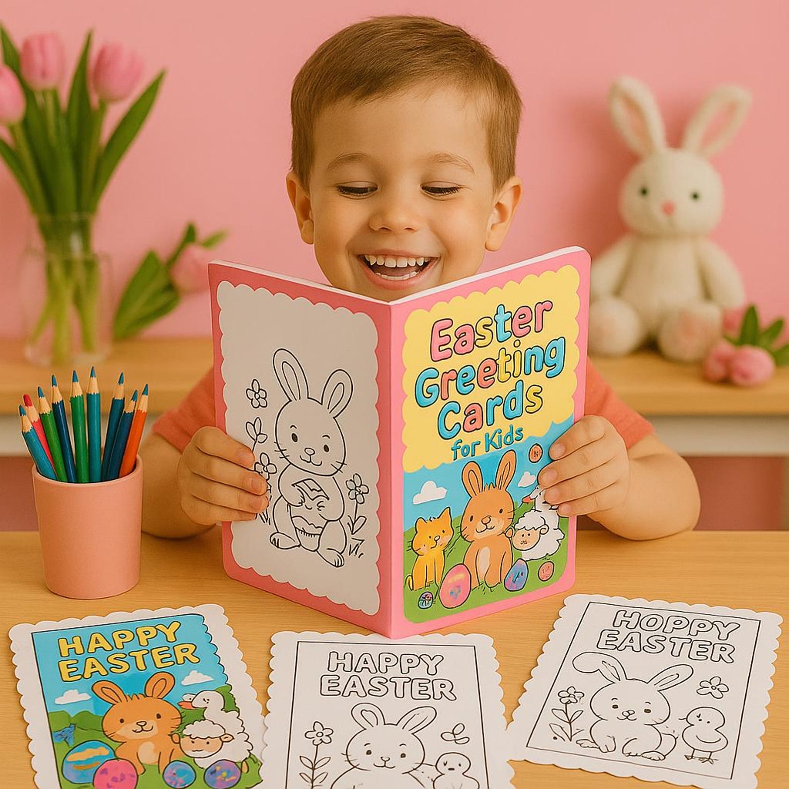 15 Easter Cards – Print & Color – Foldable DIY Cards for Kids – Spring ...