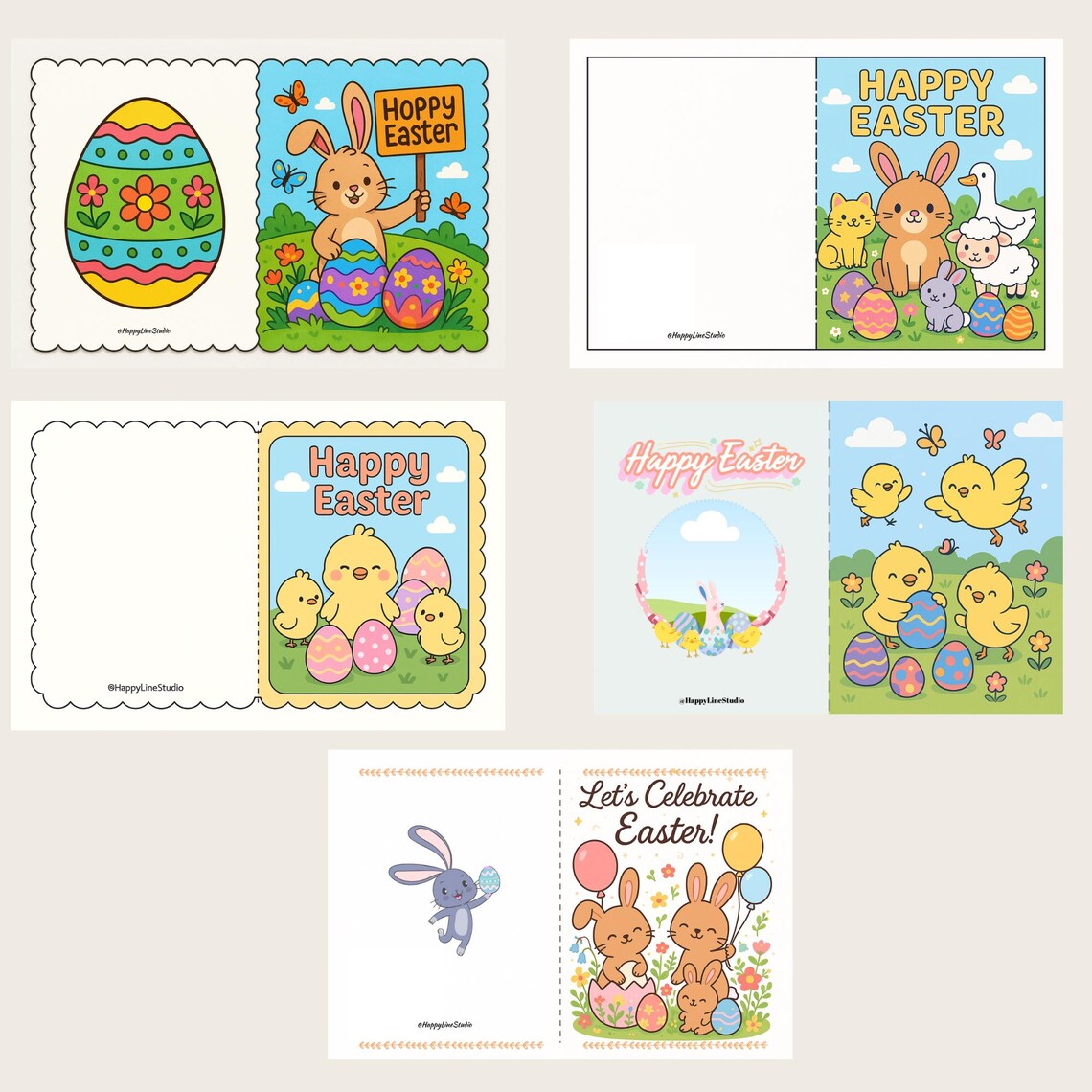 15 Easter Cards – Print & Color – Foldable DIY Cards for Kids – Spring ...