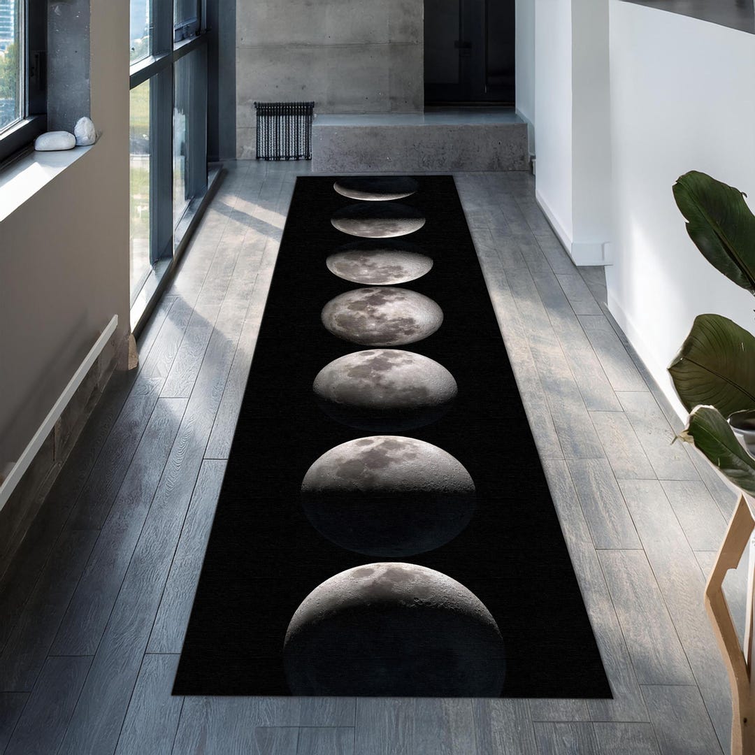 Moon Phase Rug, Full Moon Runner Rug, Gothic Rug, Night Rug, Moon Lover ...