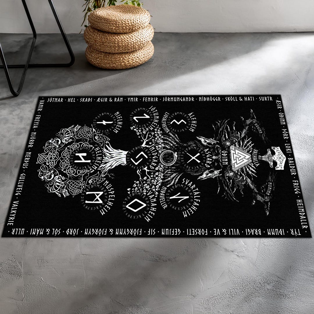Viking Decor Rug, Valknut Design Rug, Norse Pagan Rug, Viking Rug ...