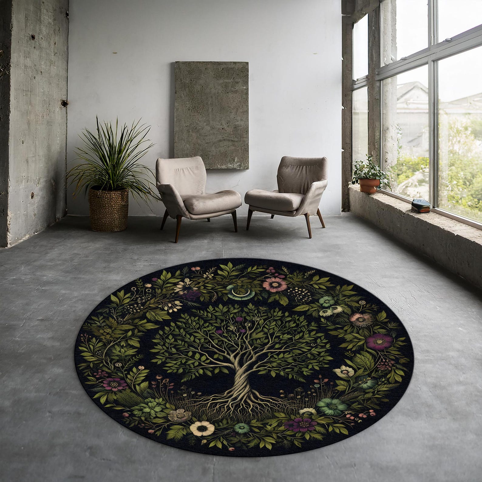 Tree of Life Round Rug, Tree Rug, Gothic Style Tree Rug, Celtic Tree ...