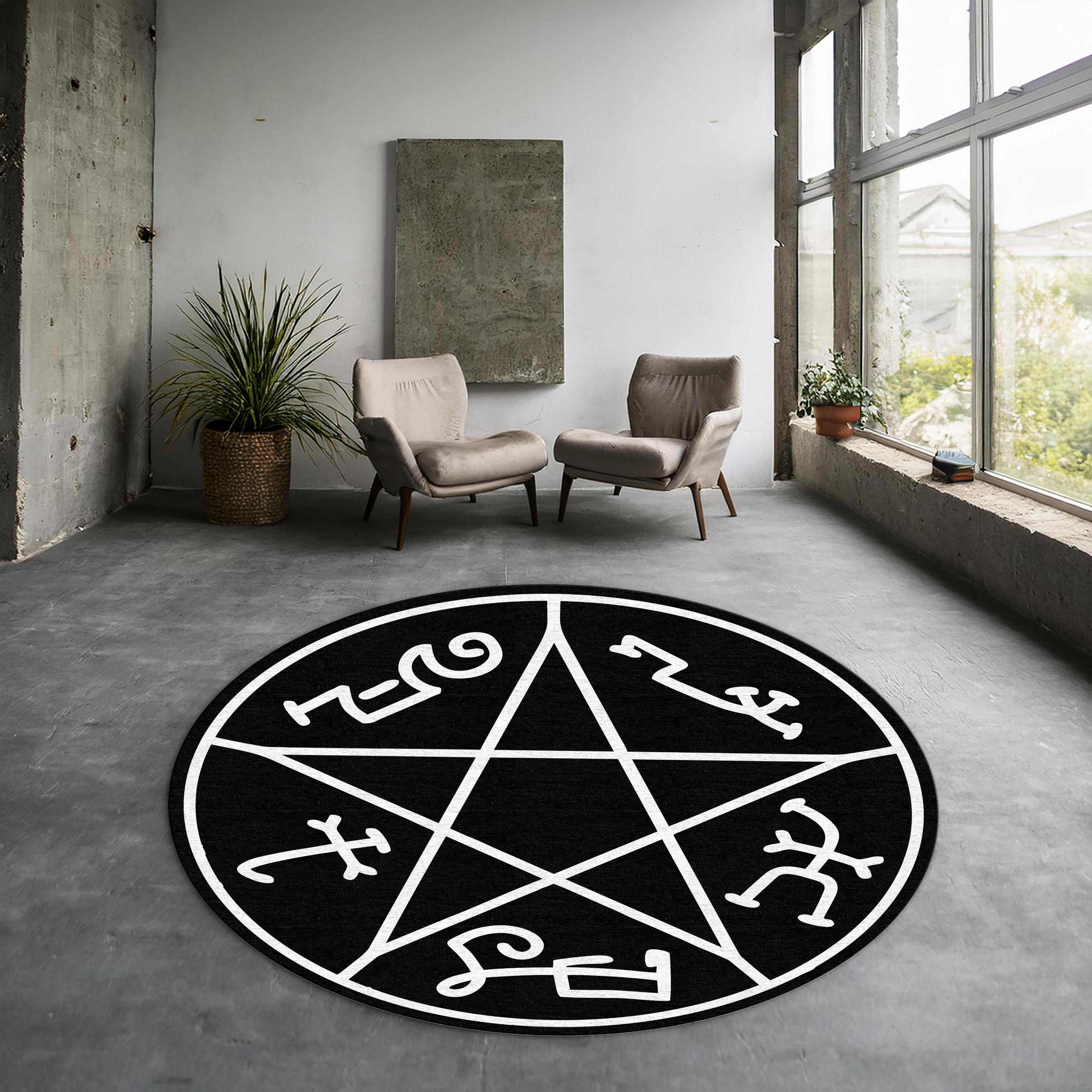 Devil Trap Pentagram Round Rug,satanic Red Rug,goatboi Rug,satanic ...