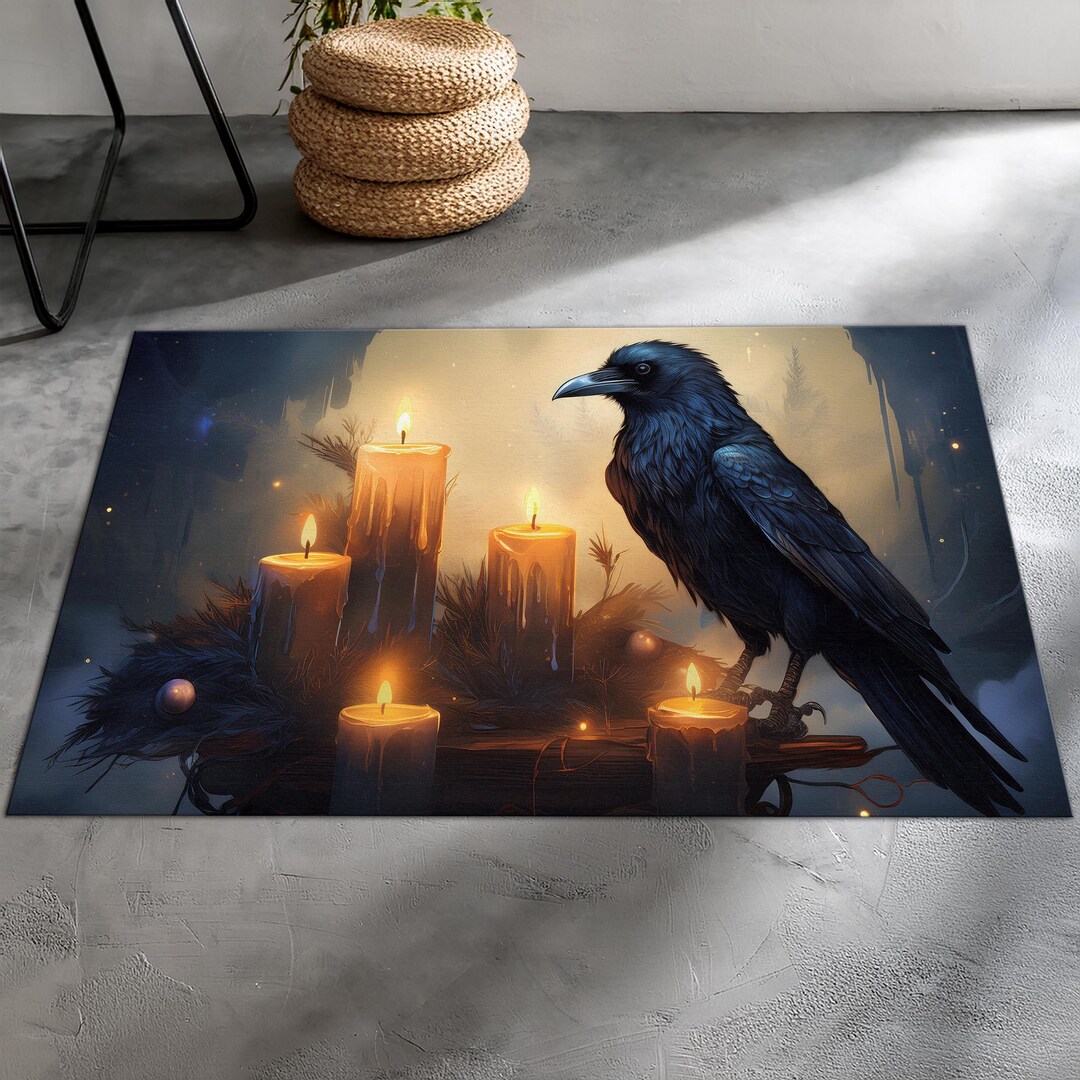 Gothic Raven Rug, Gothic Home Decor, Goth Crow Rug With Ankh and ...