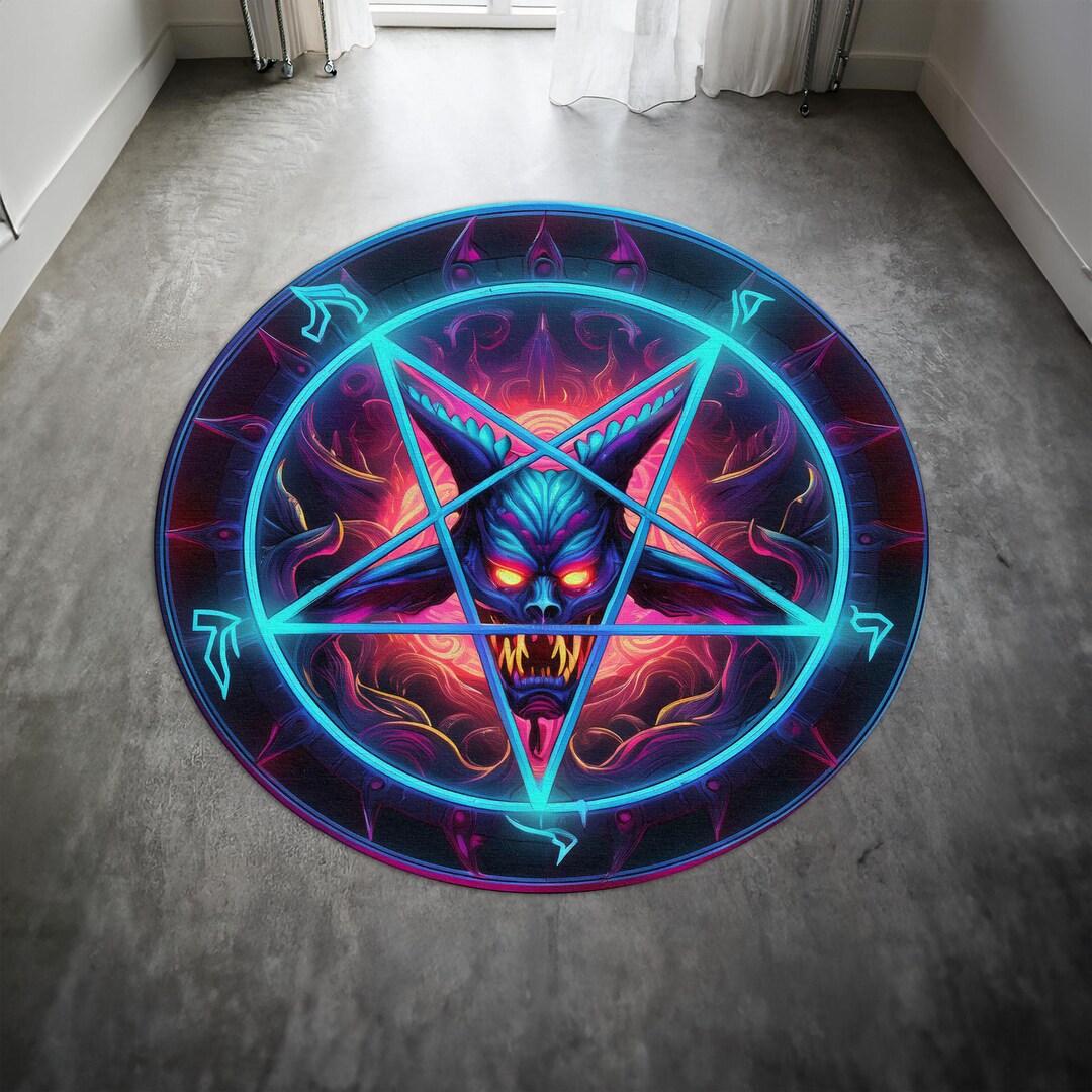Devil Trap Pentagram Round Rug,satanic Red Rug,goatboi Rug,satanic ...