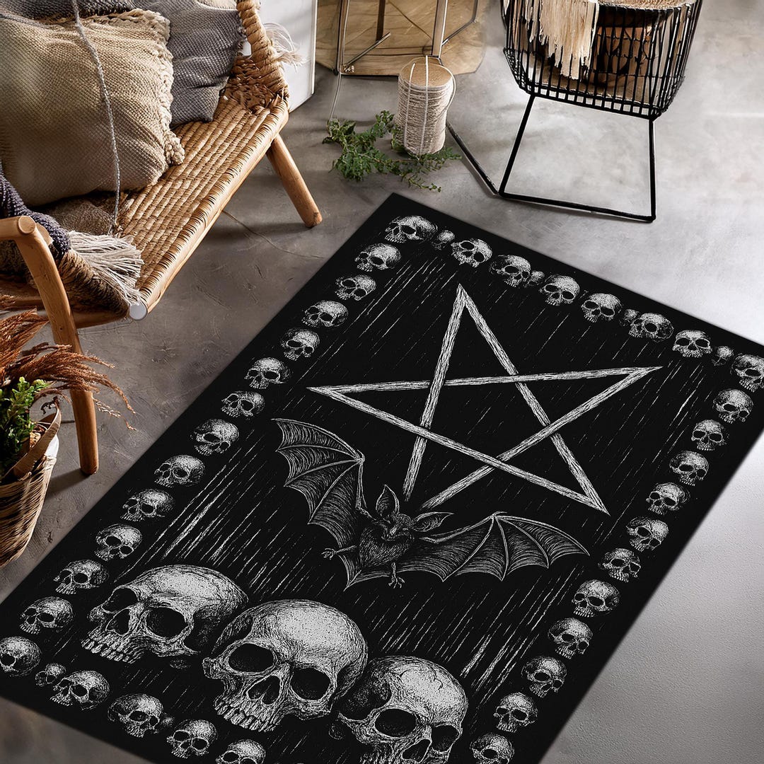 Satanic Skull Melting Rug With Inverted Pentagram – Gothic, Occult ...