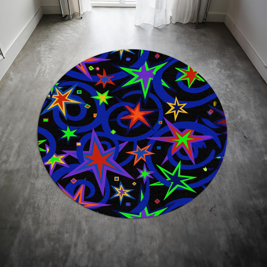 Arcade Rug, Stars Rug, 80s Style Rug, Arcade Machine Mat, Round Rug ...