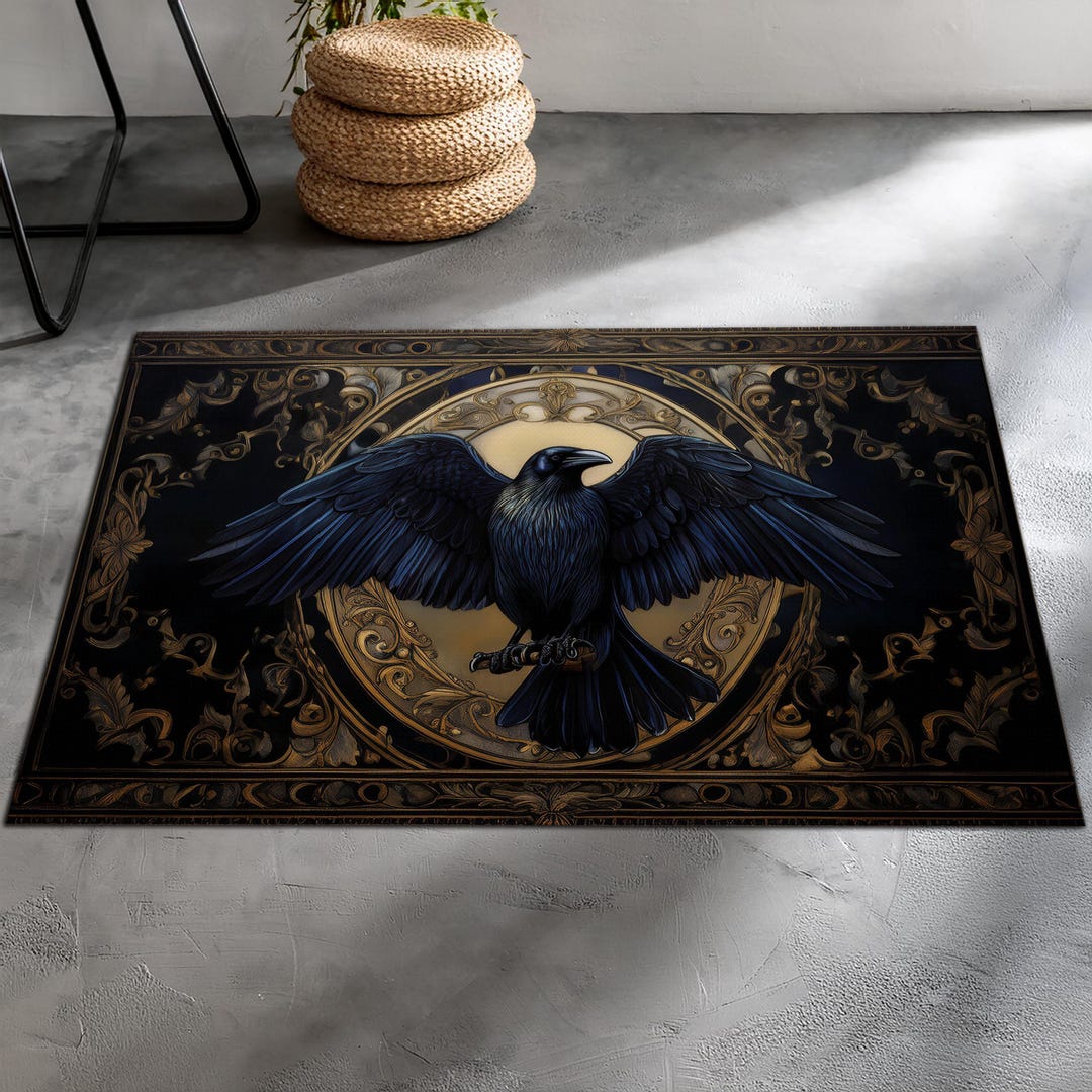 Raven Rug, Gothic Home Decor, Goth Crow Rug, Dark Academia Rug, Cool ...