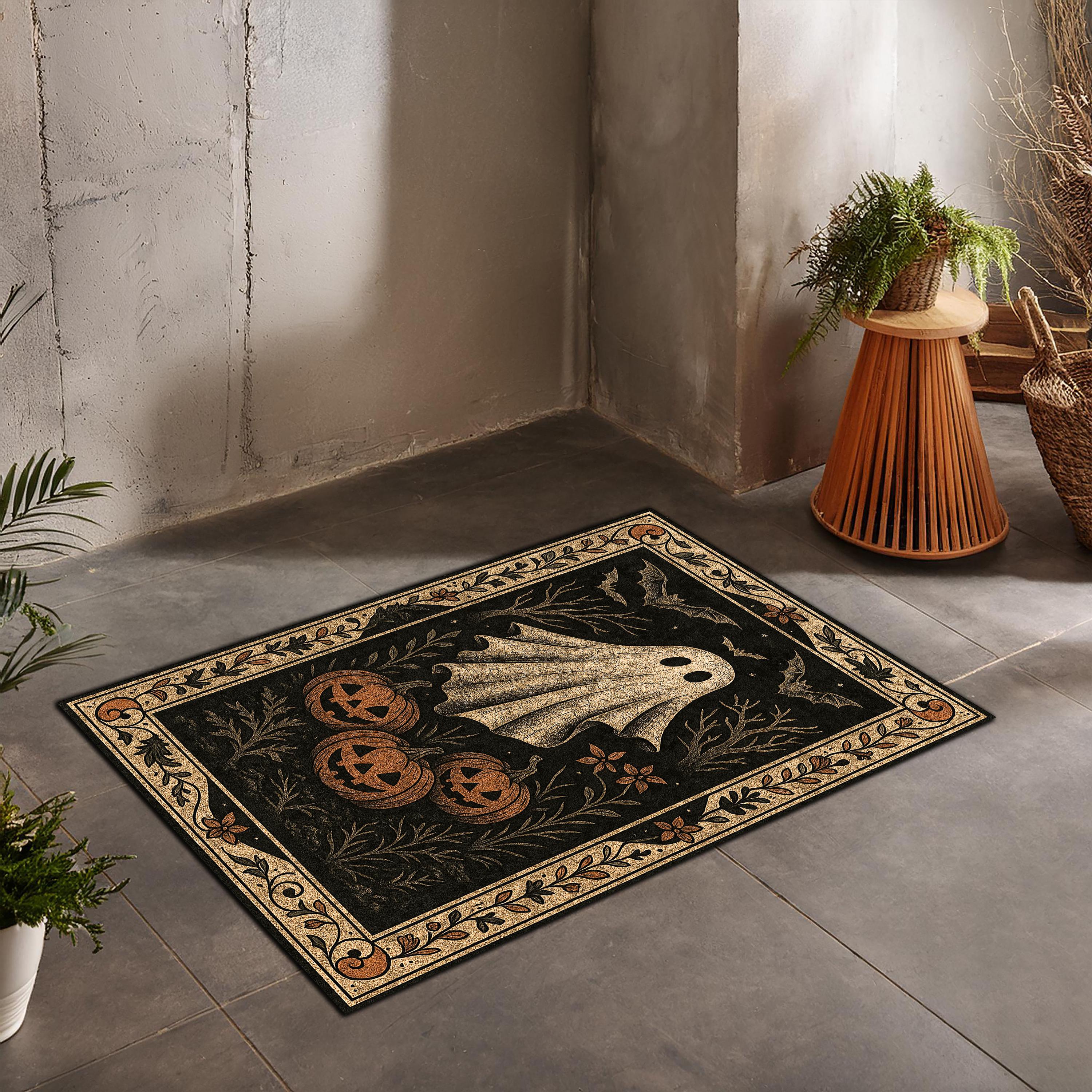 Spooky Halloween Ghost Rug – Vintage Jack-o’-lantern Carpet With Bats ...