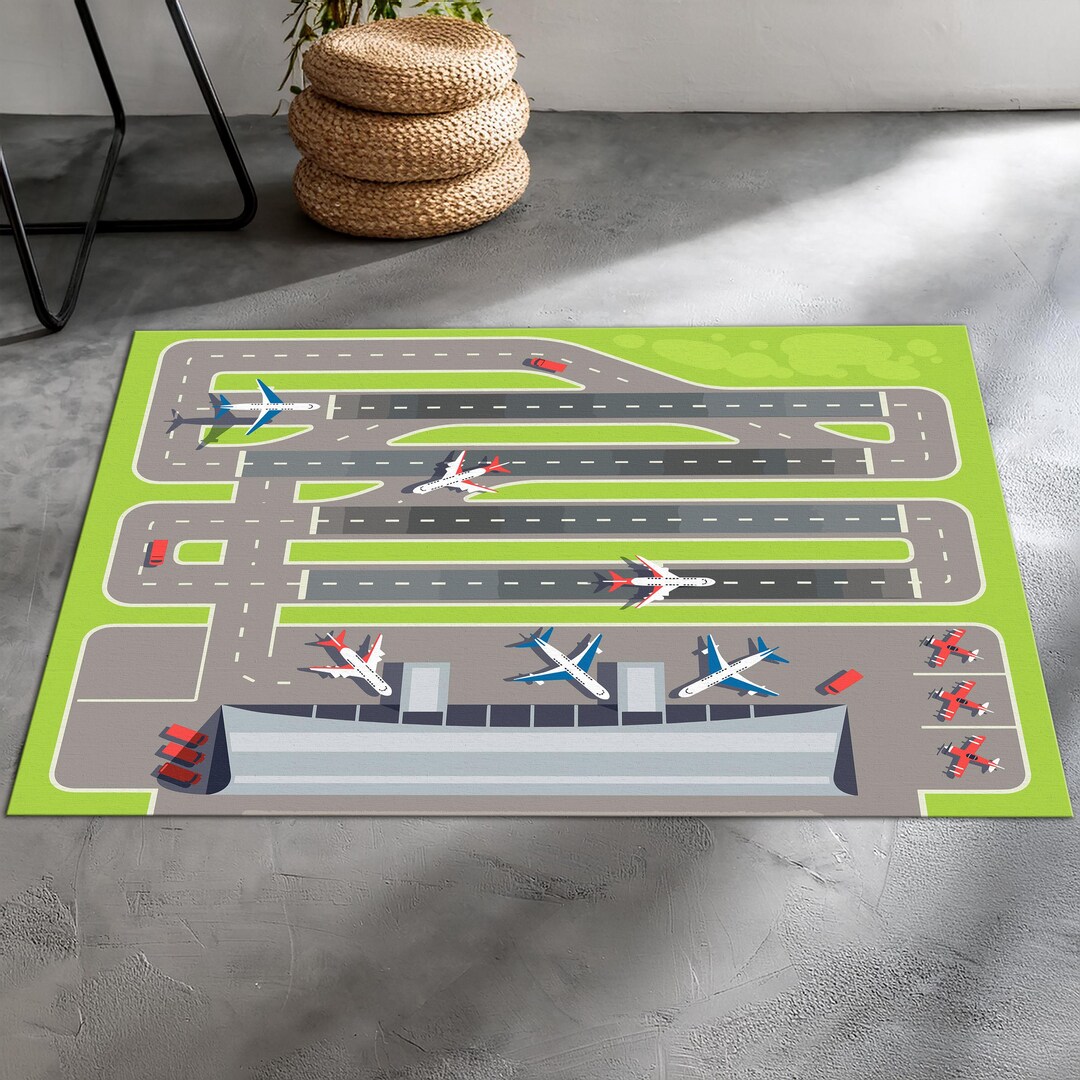Runway Rug, Airport Decor Rug, Plane Rug, Apron Rug, Kids Play Rug ...