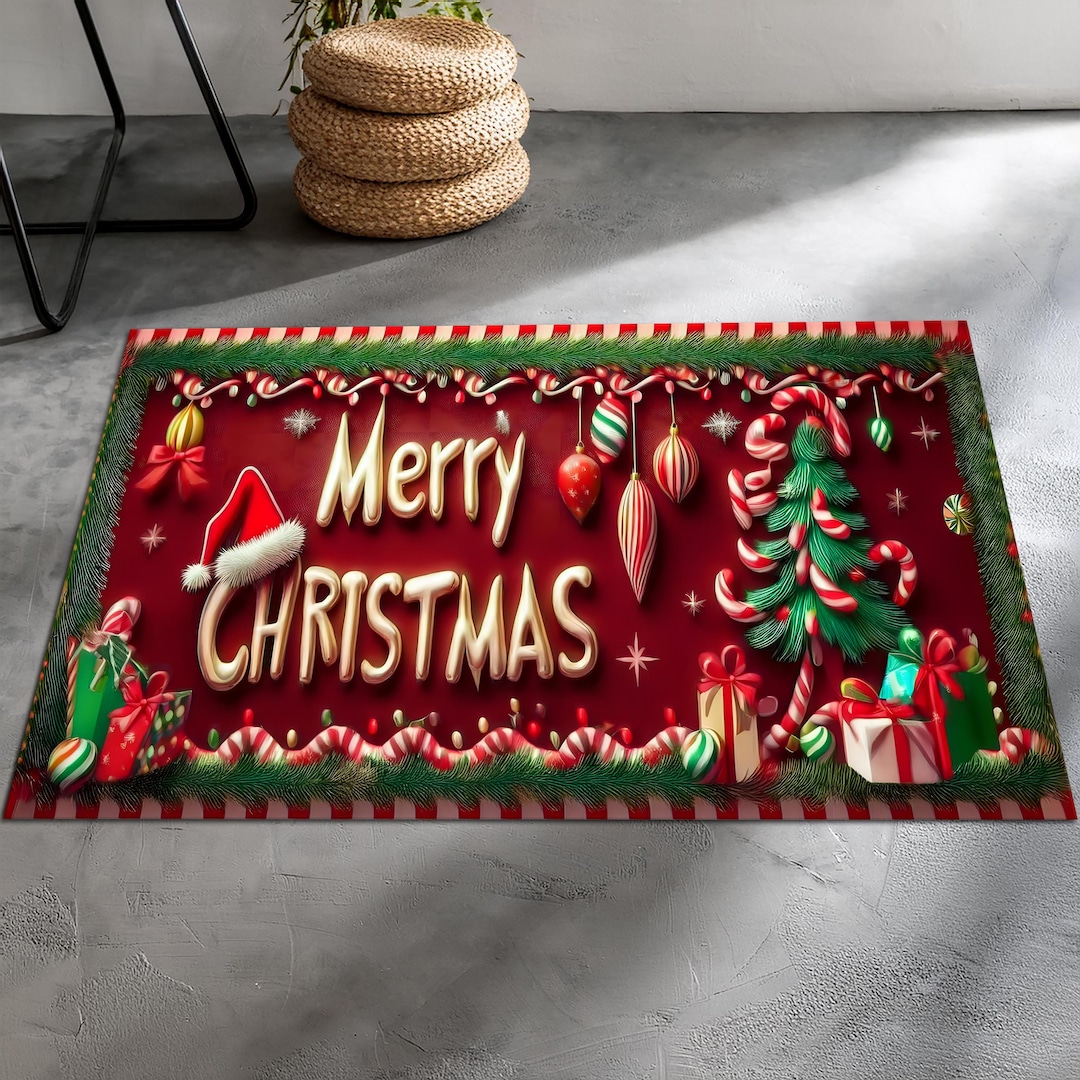 Merry Christmas Rug, Red Poinsettia Eug, Christmas Gifts Rug, Holiday ...
