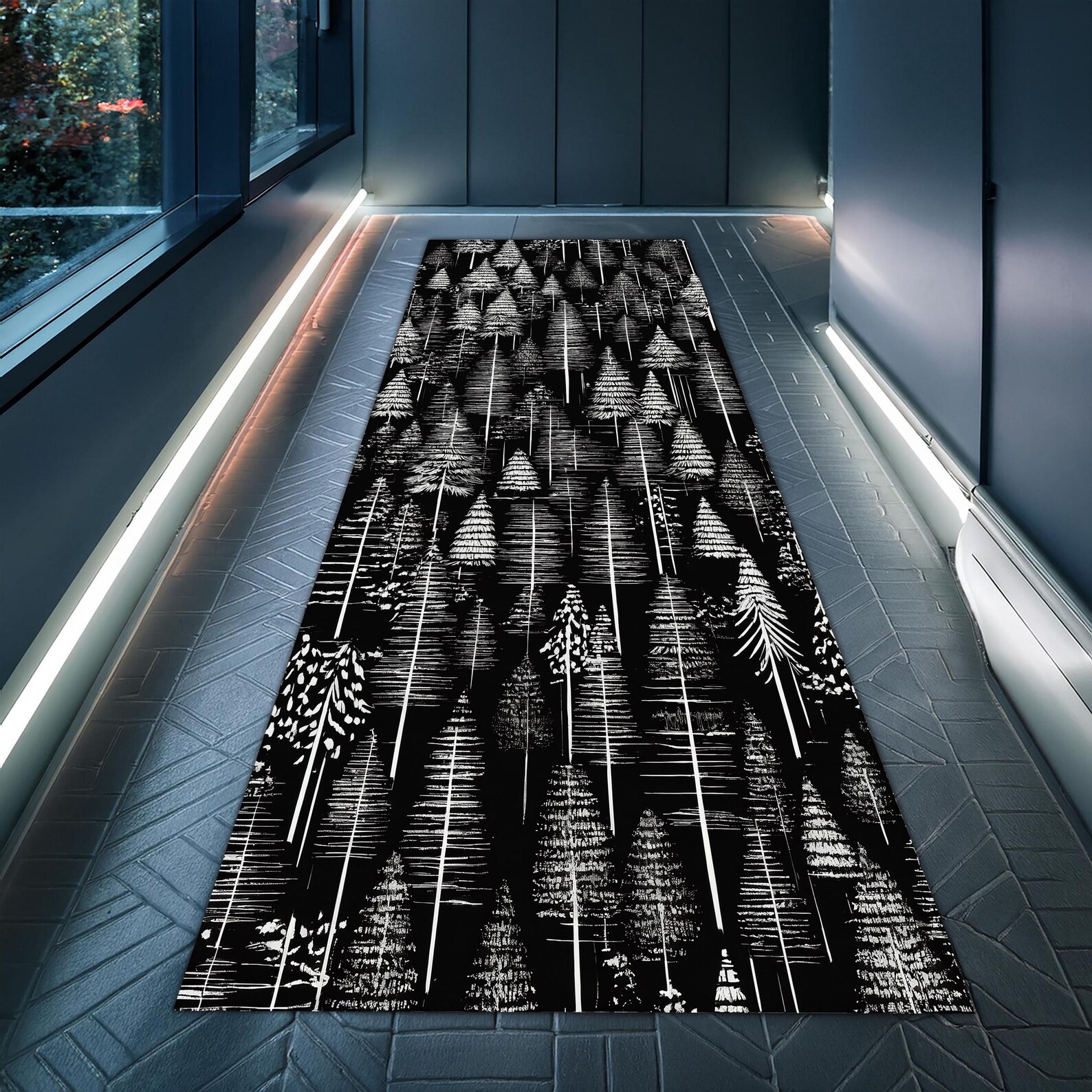 Christmas Tree Runner Rug, Hallway Rug,black Christmas Rug, Christmas ...