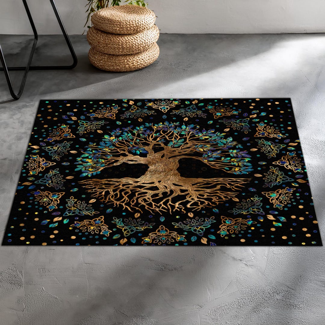 Green Theme Rug, Tree of Life Rug, Norse Mythology Rug, Mythology Gift ...