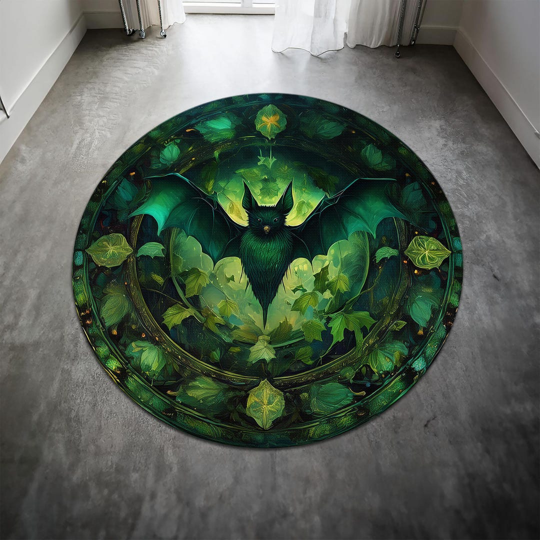 Green Gothic Bats Rug, Round Bat Rug, Gothic Rug, Witchy Rug, Dark ...