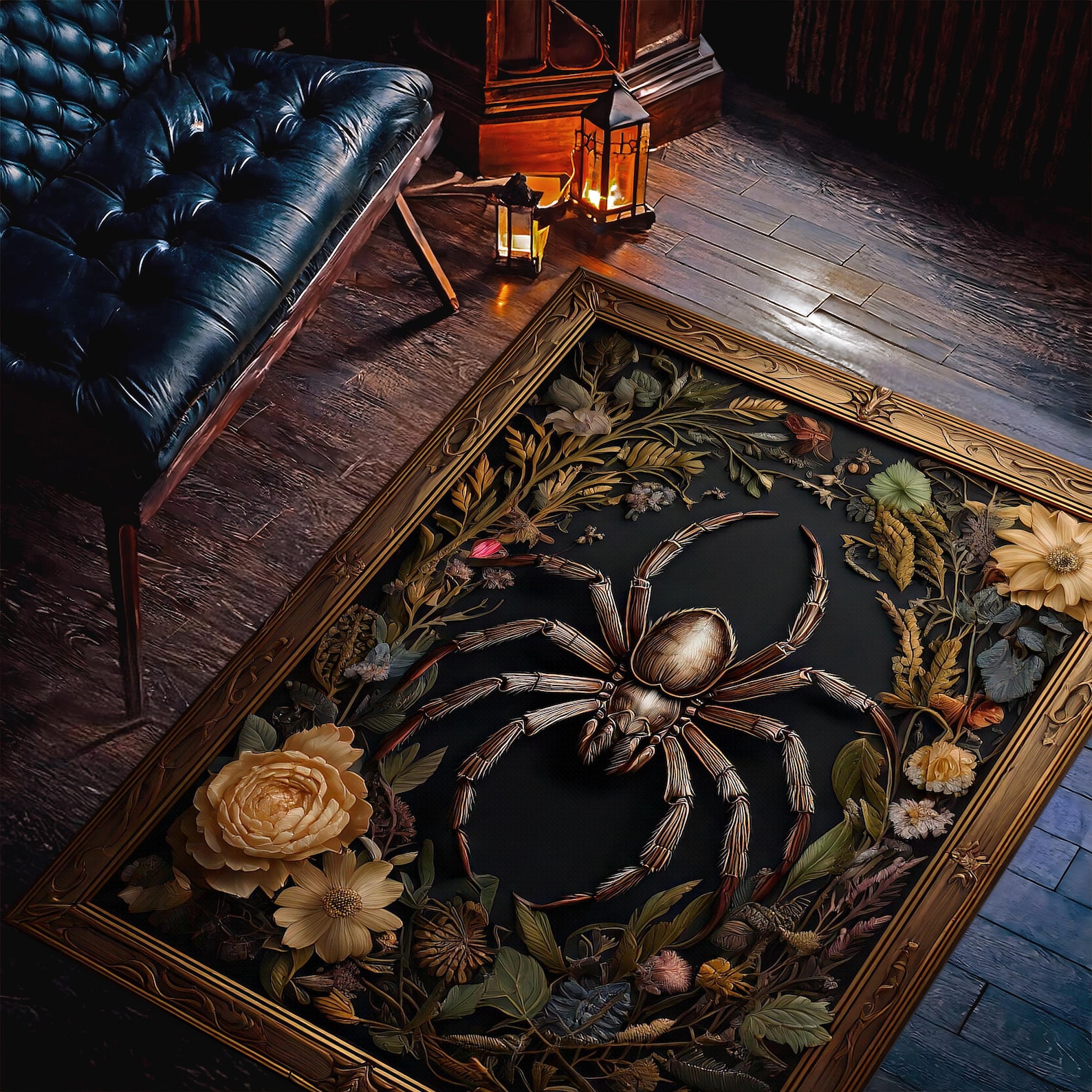 Spider Rug for Gothic Room Decor, Victorian Gothic Dark Floral ...