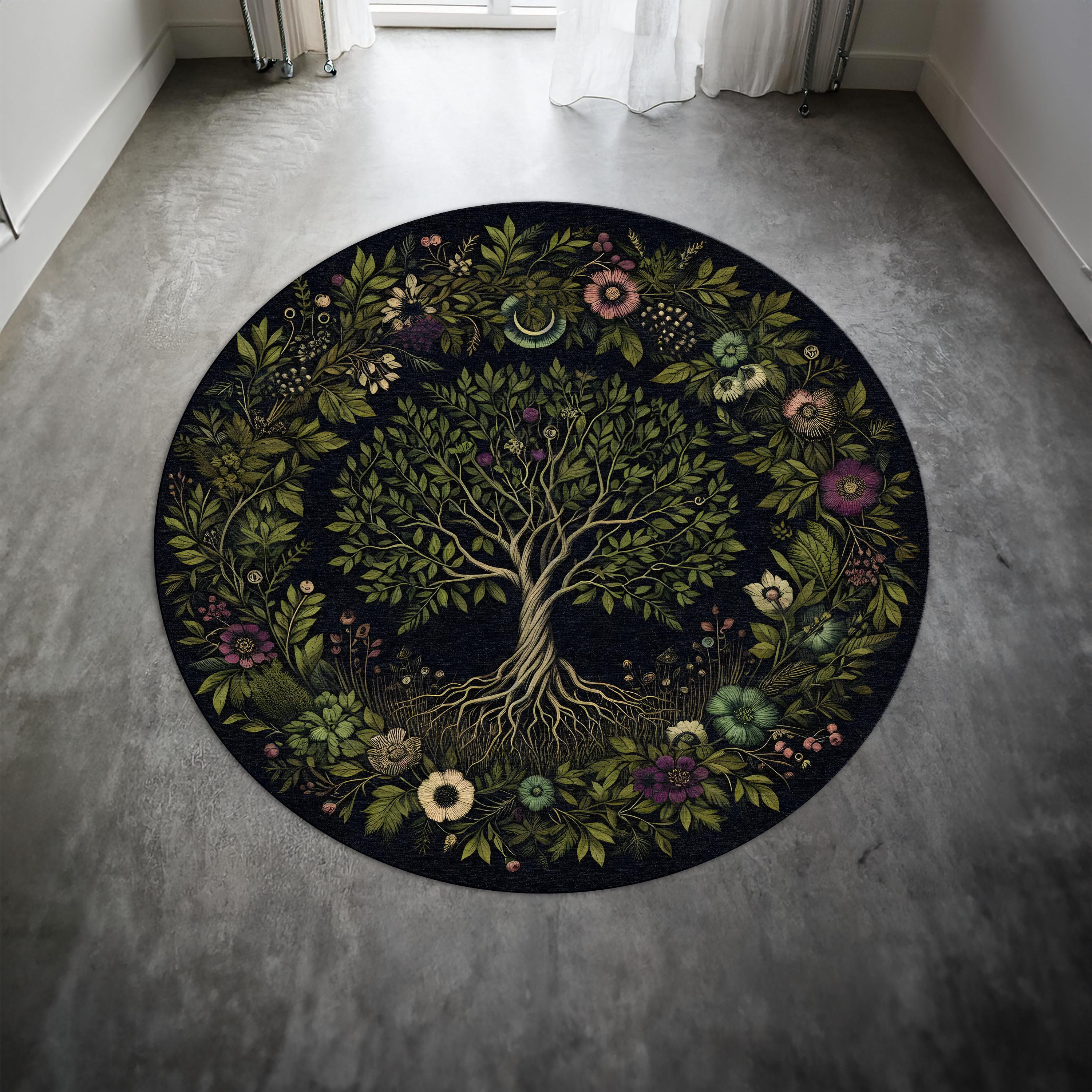 Tree of Life Round Rug, Tree Rug, Gothic Style Tree Rug, Celtic Tree ...