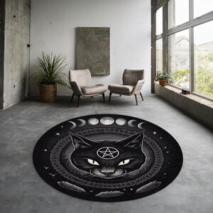 Devil Cat Rug, Moon Phase Rug, Gothic Rug, Pentagram Rug, Spooky Rug ...