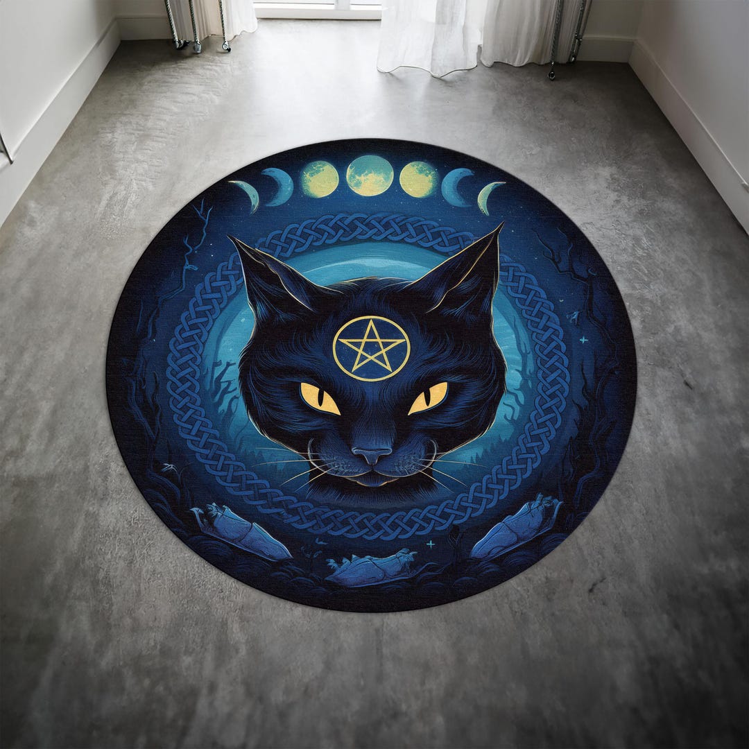 Devil Cat Rug, Moon Phase Rug, Gothic Rug, Pentagram Rug, Spooky Rug ...