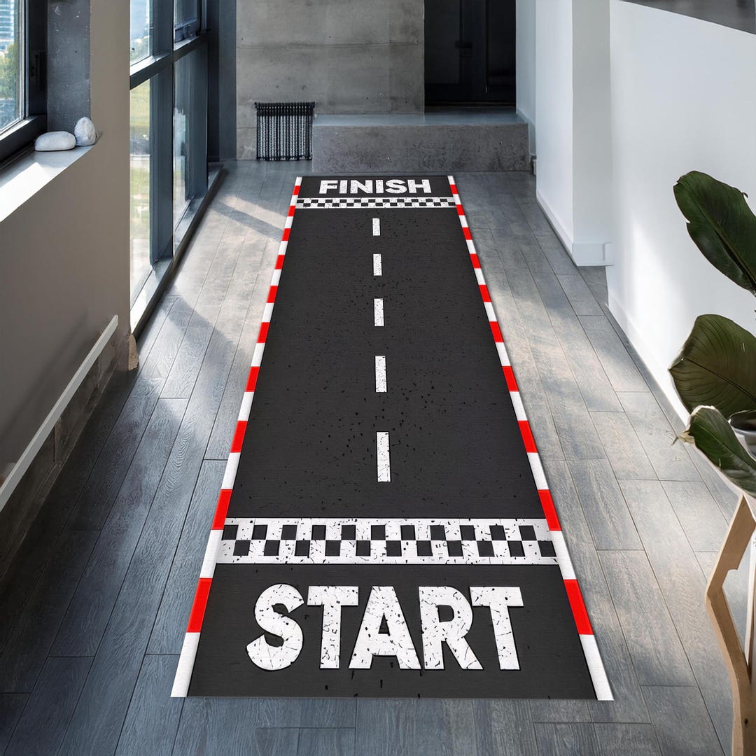 Car Track Rug for Kids Play Room, Start Line Rug, Road Runner Rug, Car ...