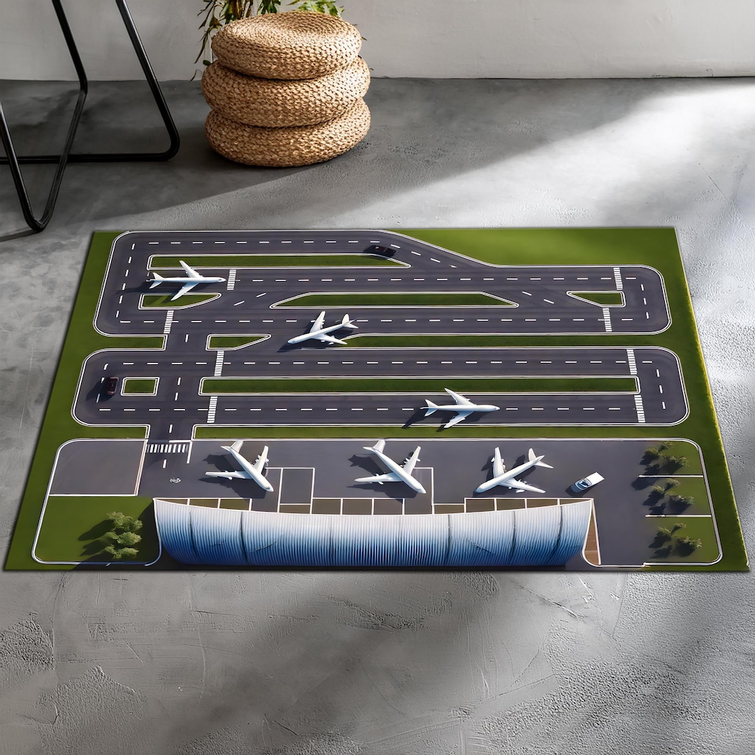 Runway Rug, Airport Decor Rug, Plane Rug, Apron Rug, Kids Play Rug ...