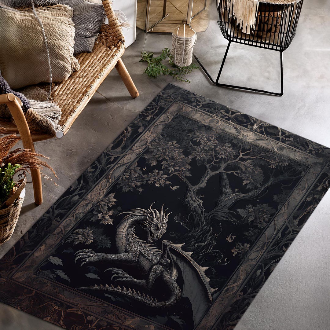 Dark Dragon Rug, Dark Academia Decor, Gothic Decor, Fairycore Rug ...