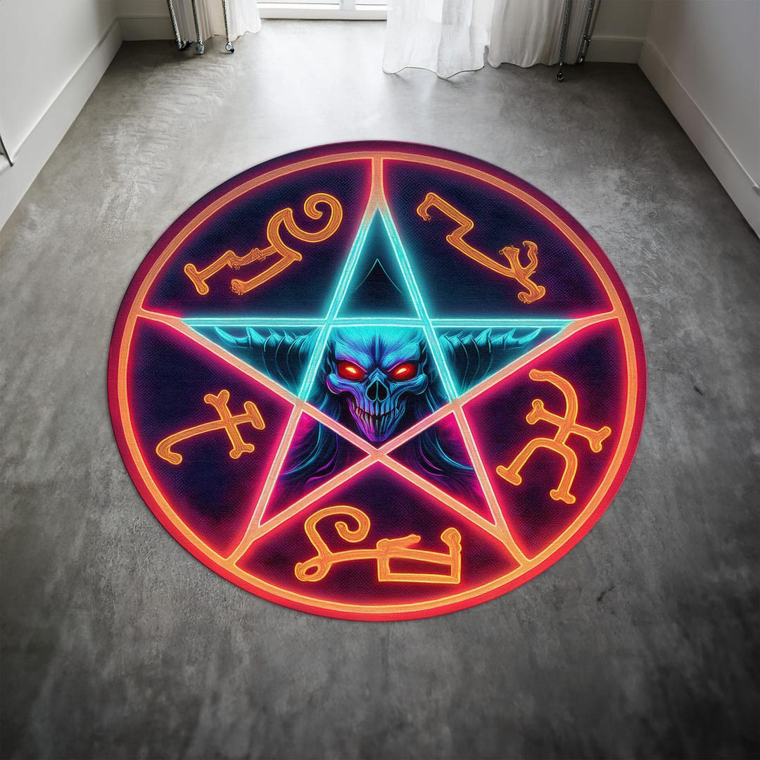 Devil Trap Pentagram Round Rug,satanic Red Rug,goatboi Rug,satanic ...