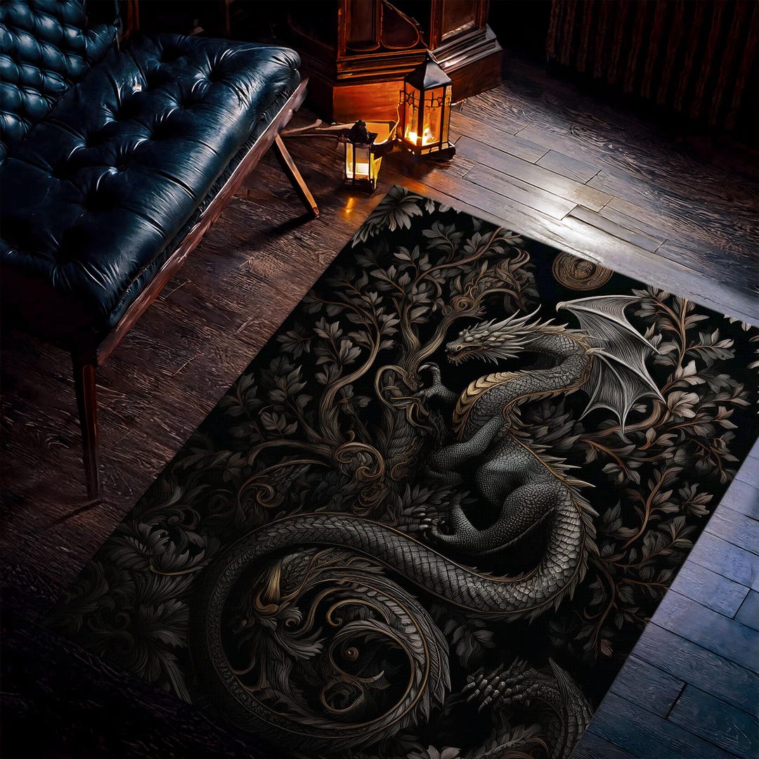 Dark Dragon Rug, Dark Academia Decor, Gothic Decor, Fairycore Rug ...