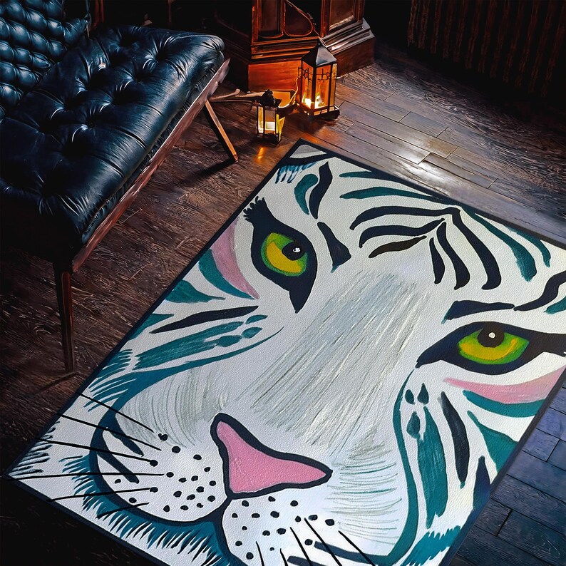 Tiger Tattoo Design Rug, Tiger Head Rug, Traditional Tattoo Rug, Custom ...