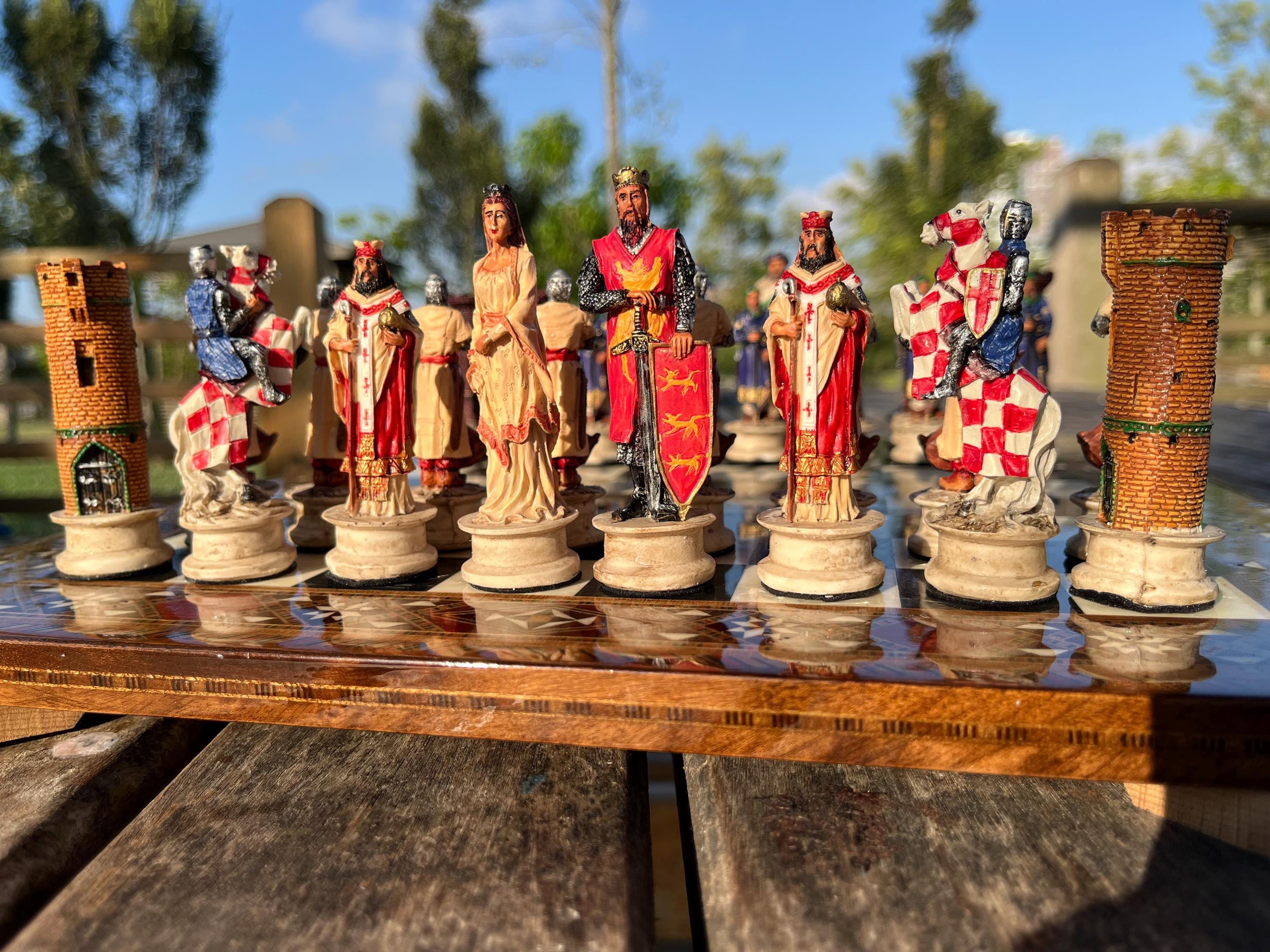 Luxury Chess Sets With Hand Painted Crusaders Pieces, Medieval Resin ...