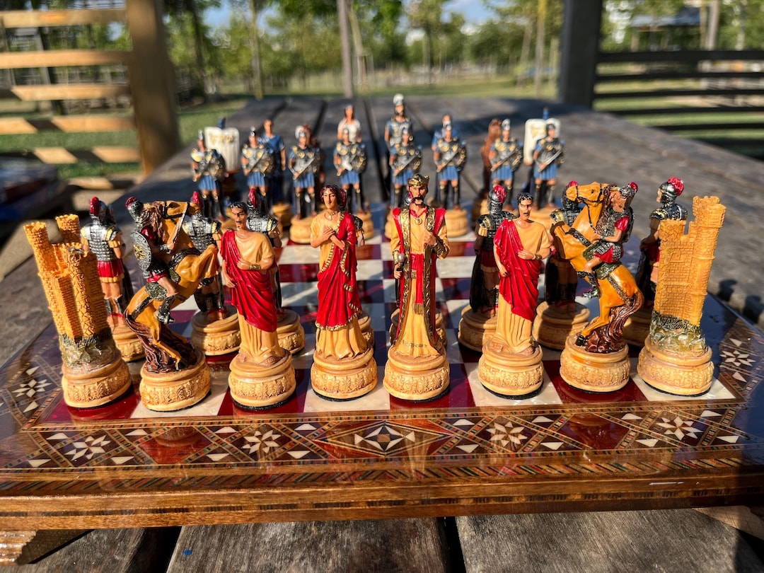 Luxury Troy Vs Spartans Chess Set – Handmade Wood Board & Painted ...