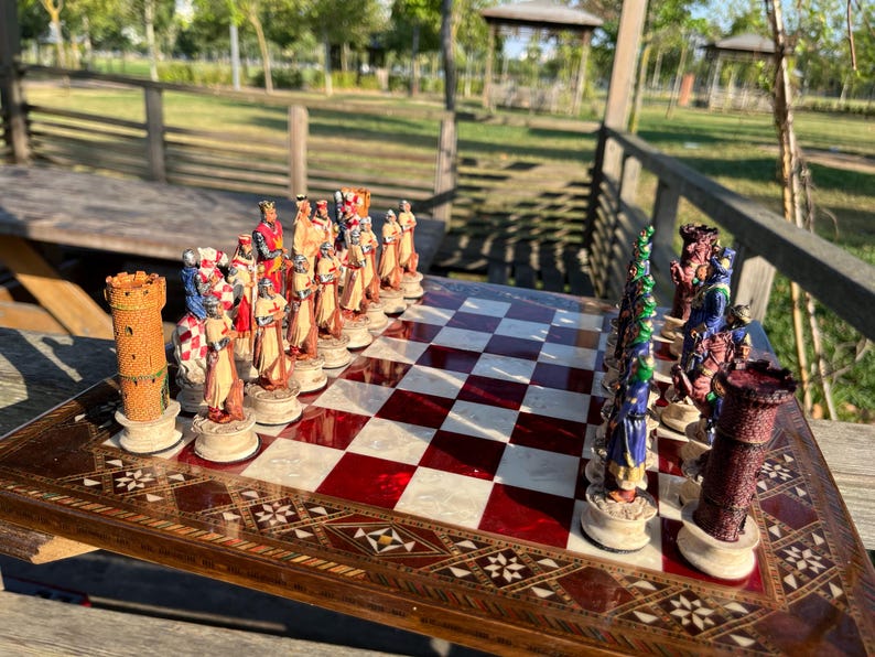 Unique Chess Sets With Hand Painted Crusaders Pieces, Medieval Knight ...